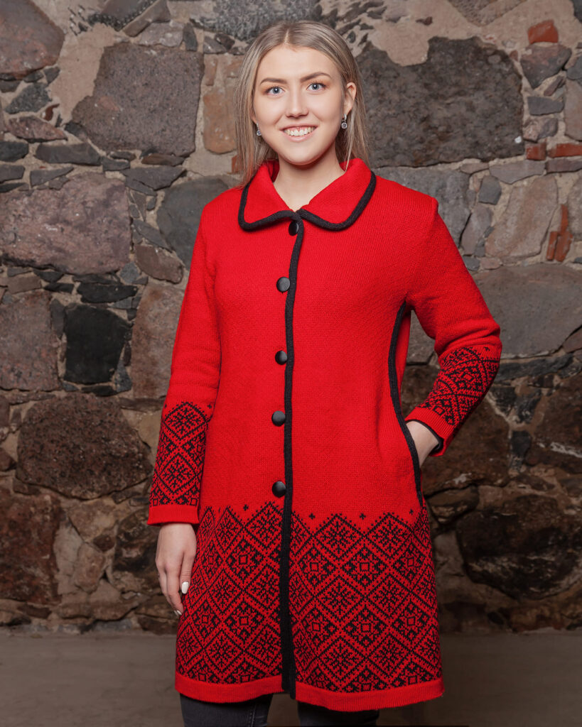 Villane mantel Folk punane - Elotroi E-pood